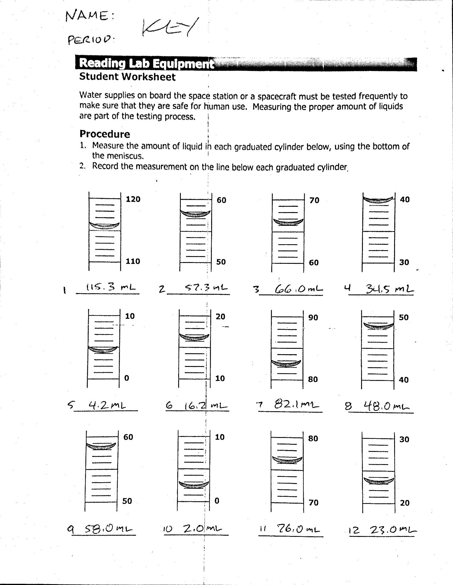 Reading A Graduated Cylinder Worksheet