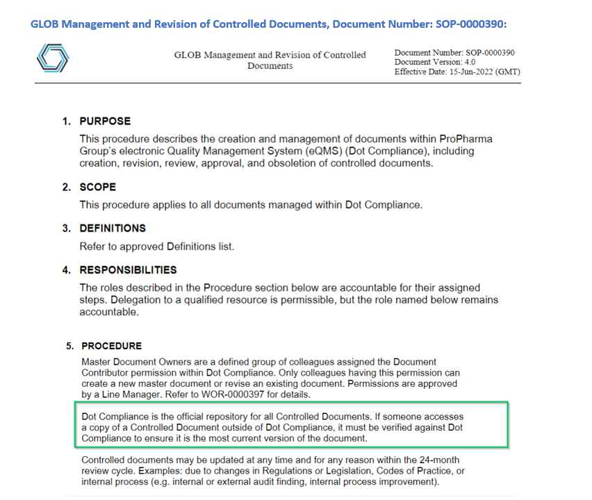 Quia - Class Page - GLOB Quality Policy & SOP Review: Use of Controlled ...