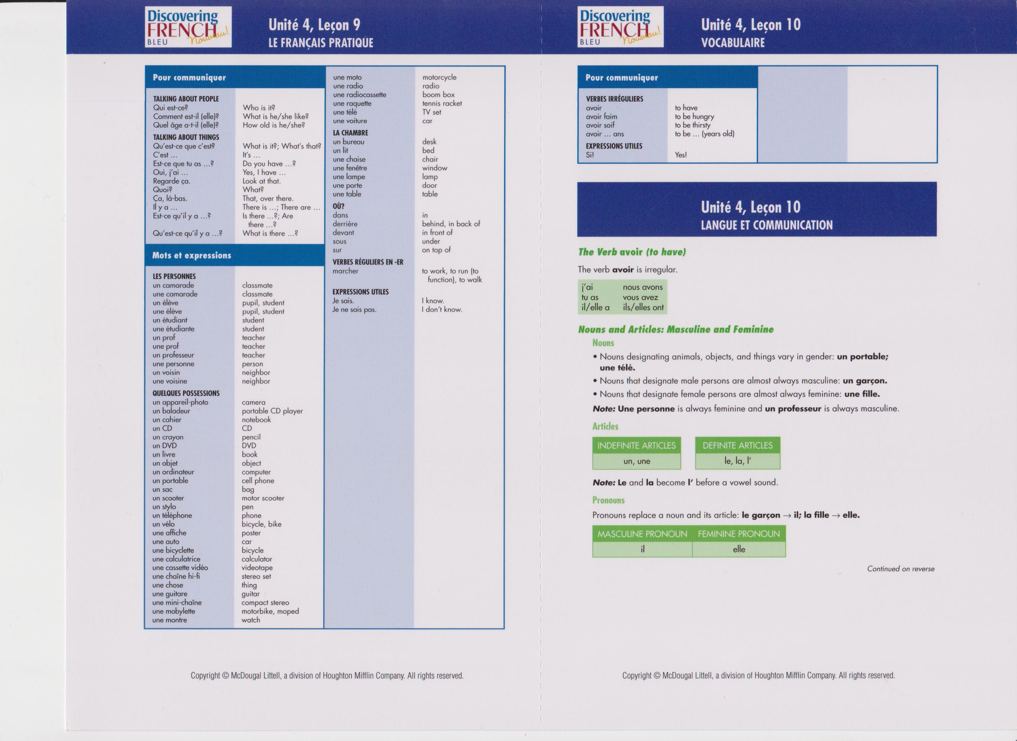 Quia - Class Page - avant Fr I