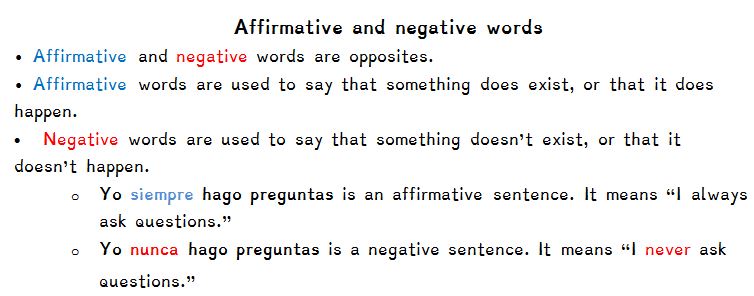 Quia - 2-129 Grammar- Affirmative & Negative words - notes